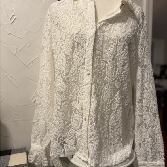 Tops | Elegant White Lace Buttonup Blouse | Poshmark